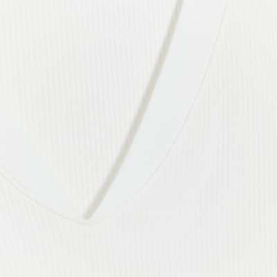White rib v-neck long sleeve top | River Island