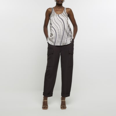 White satin chain print tank top | River Island