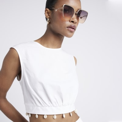 White shell hem crop top | River Island