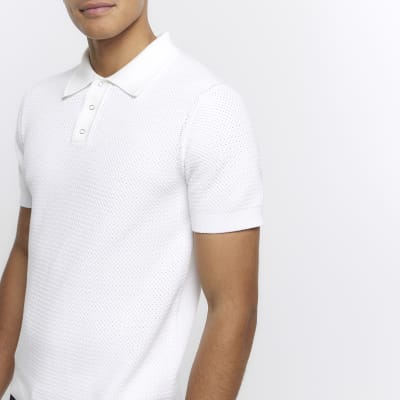 White slim fit textured knit polo | River Island