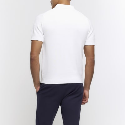 White slim fit textured knit polo | River Island
