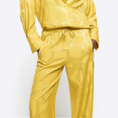 Yellow satin chain oversized shirt | River Island