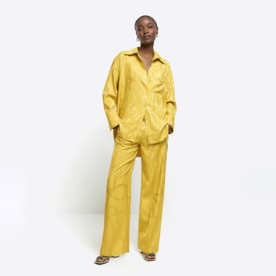 Yellow satin chain oversized shirt | River Island