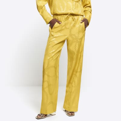 Yellow satin chain oversized shirt | River Island